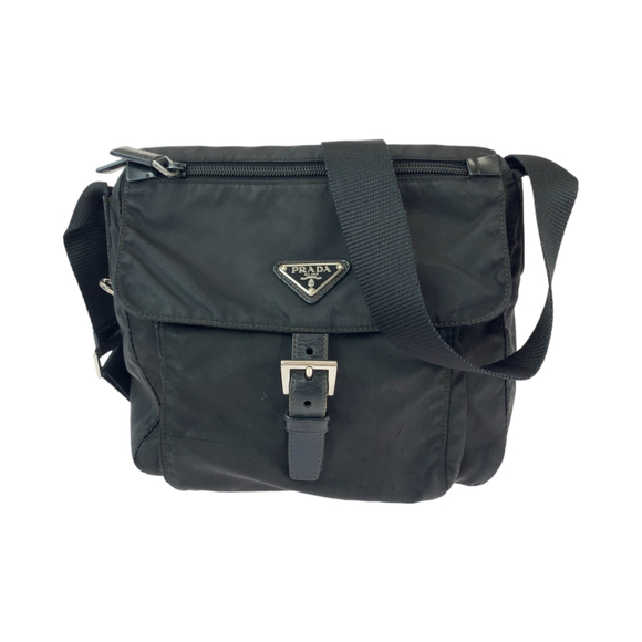 Prada | Bags | Prada Tessuto Triangle Logo Plate Unisex Black Silver ...